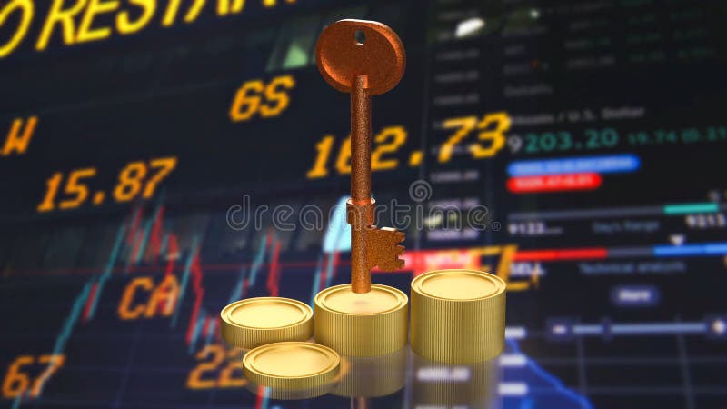 The Key and Coins for Business Concept 3d Rendering Stock Illustration ...
