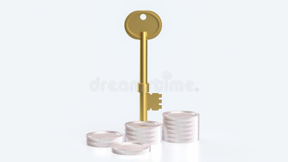 The Key and Coins for Business Concept 3d Rendering Stock Illustration ...