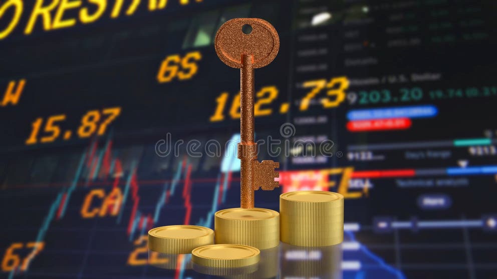 The Key and Coins for Business Concept 3d Rendering Stock Illustration ...