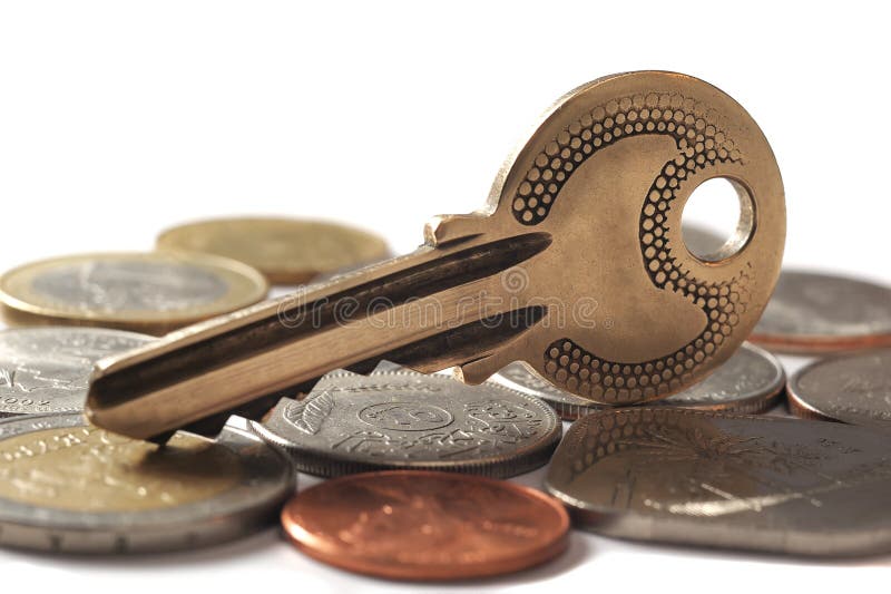 Key on coins stock image. Image of aspirations, management - 49424191