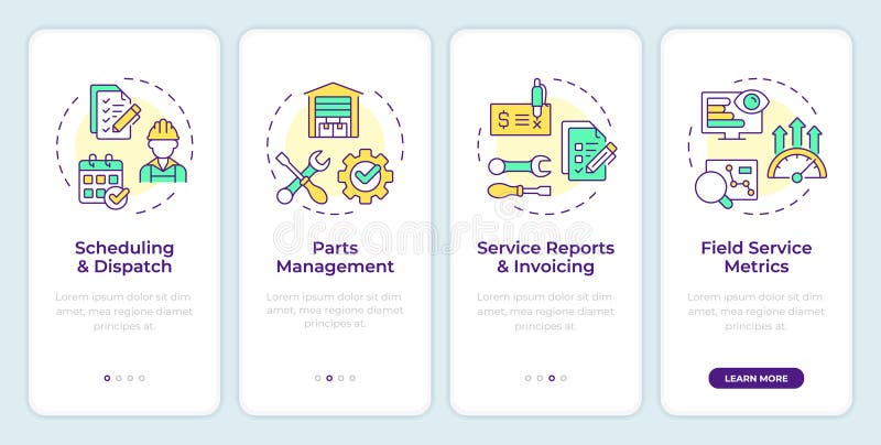 Key Components of FSM Onboarding Mobile App Screen Stock Vector ...