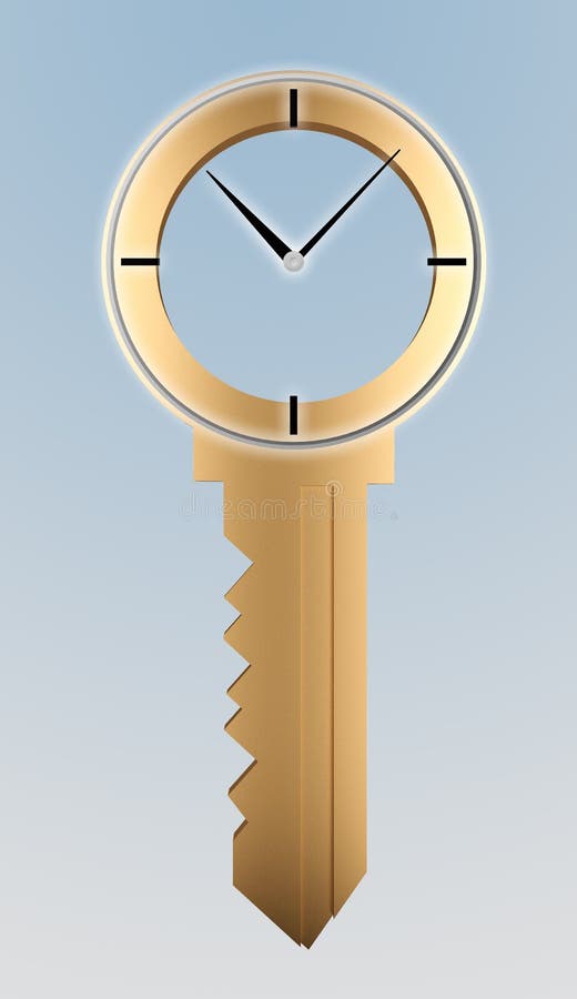 Key concept with a clock stock illustration. Illustration of management ...