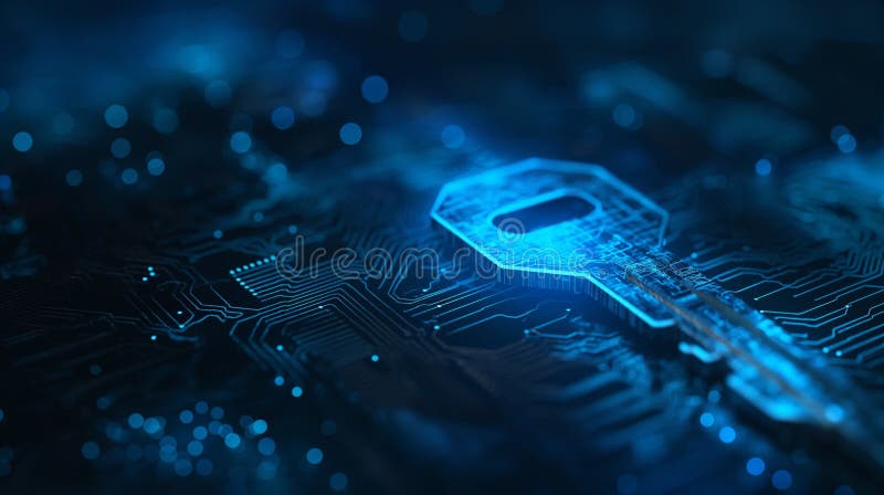 Key on Dark Blue it Computer Digital Background. Internet Technology ...