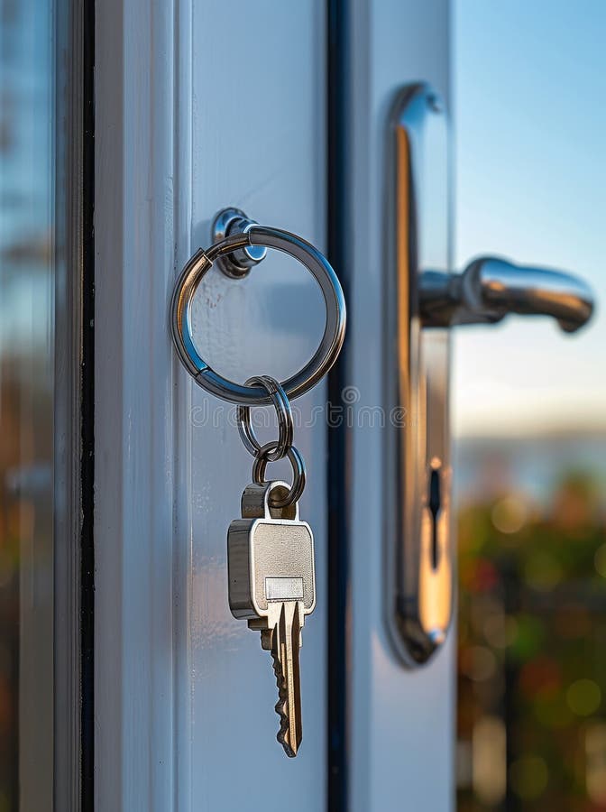 Key in Door and Keychain with House Number Stock Image - Image of ...