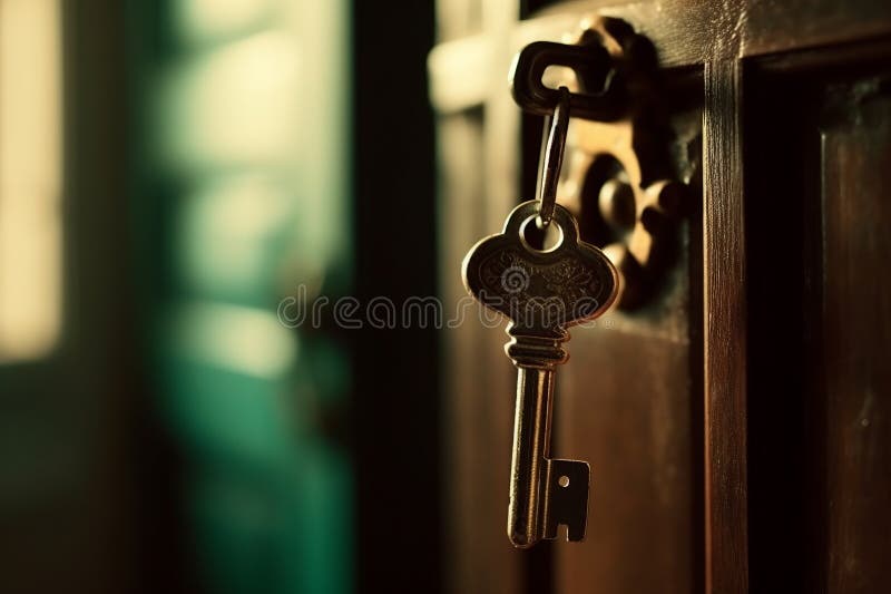 A Key in the Door at Night. Generative AI Stock Illustration ...