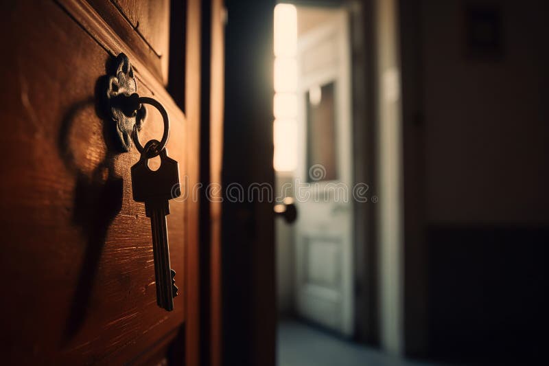 A Key in the Door at Night. Generative AI Stock Illustration ...