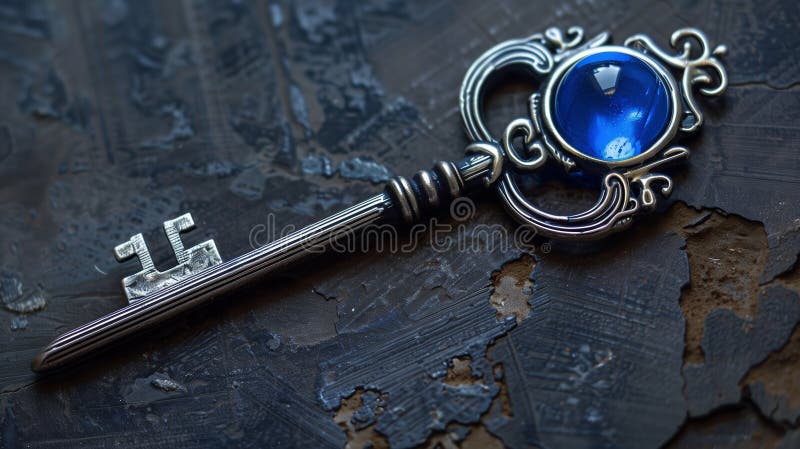 A Key with an Electric Blue Circle Fashion Accessory Embedded in Metal ...