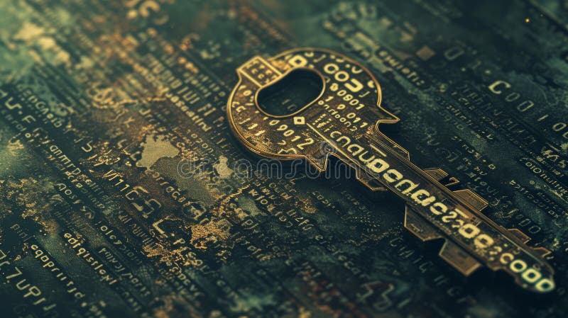 Key with Embedded Code on Cybersecurity-Themed Background Stock Image ...