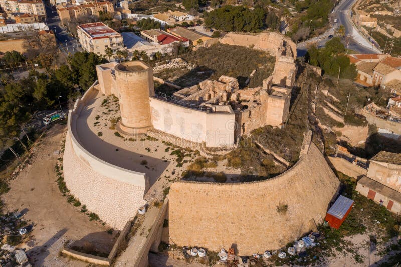 Aerial View of Newly Restored Elda Castle in Valencia Province, White ...