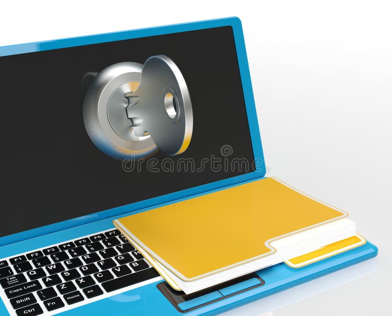 Key and File on Computer Shows Protect Password Stock Illustration ...