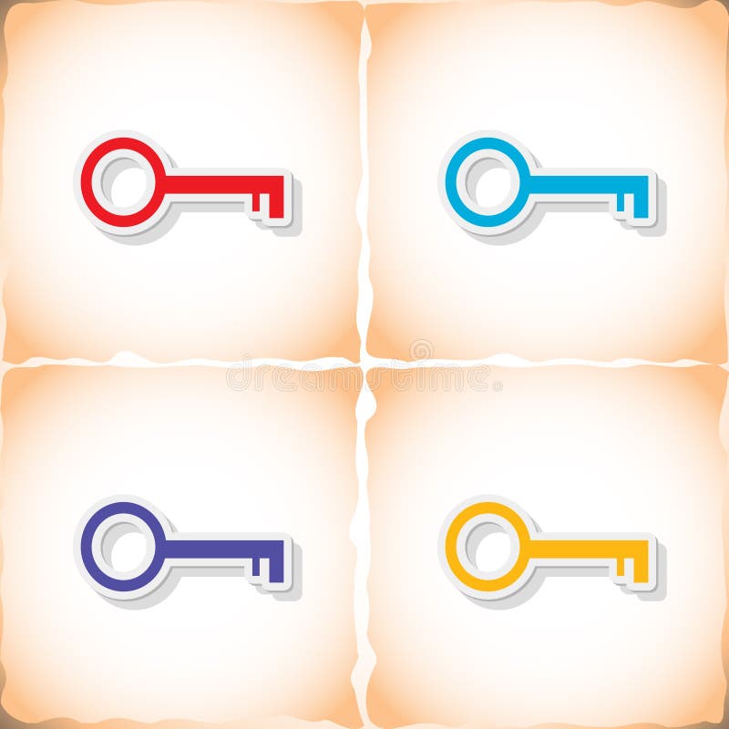 Key. Flat Sticker with Shadow on Old Paper Stock Vector - Illustration ...
