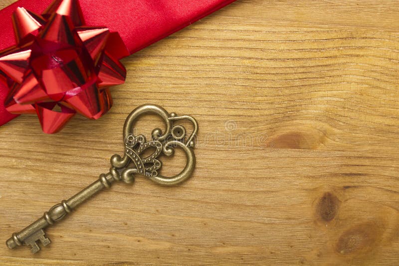 Key and gift ribbon stock image. Image of shape, metal - 67189791