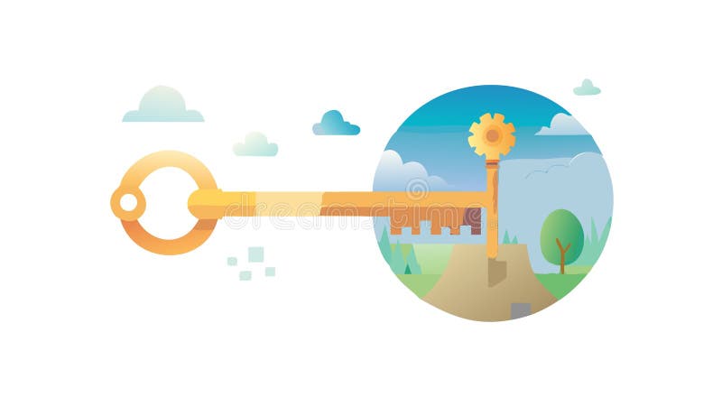 Key with Globe and Clouds for Global Access or Travel, Vector Design ...