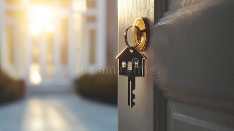 A Key is Hanging on a Door Handle Stock Illustration - Illustration of ...