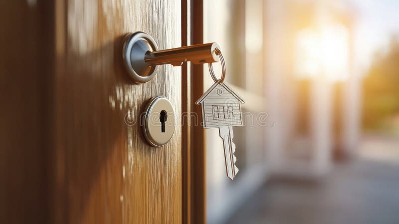 A Key is Hanging from a Door Handle Stock Illustration - Illustration ...