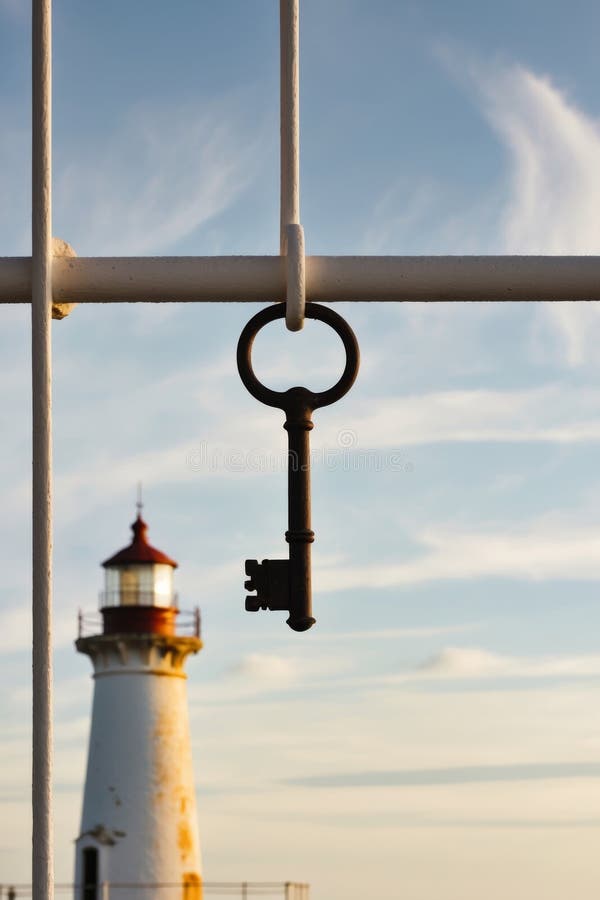 Key Hanging from Lighthouse in Scenic Sky View. Stock Image - Image of ...