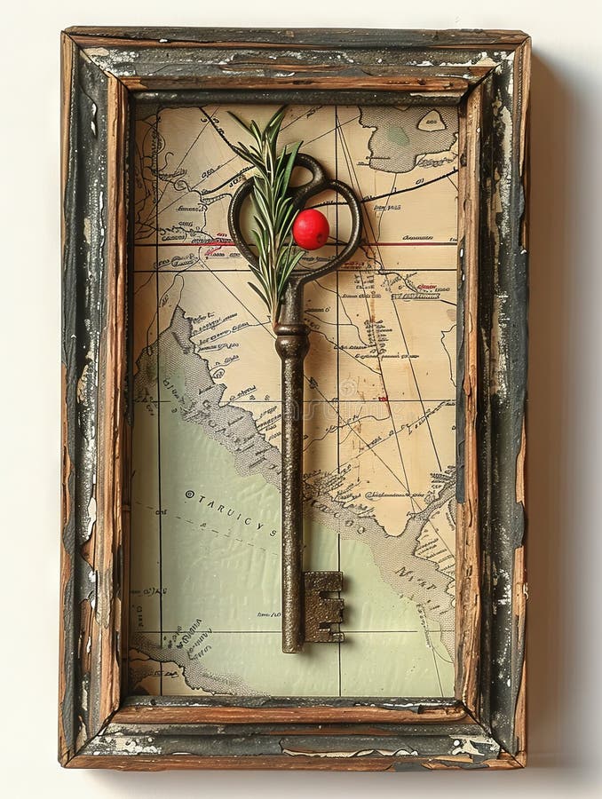 Key Hangs on Map in Frame Made from Old Wood Stock Image - Image of ...