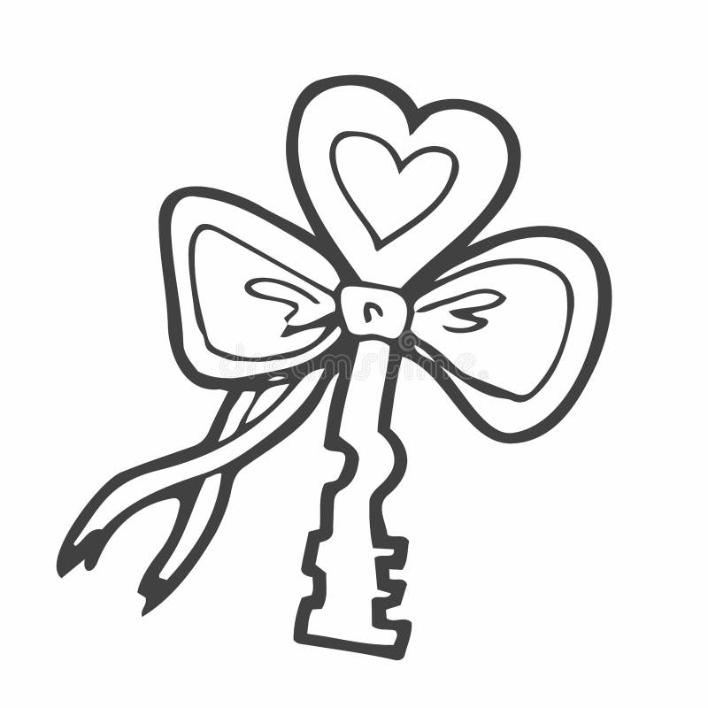 A Key with a Heart Shape in Doodle Style, Isolated on White Background ...