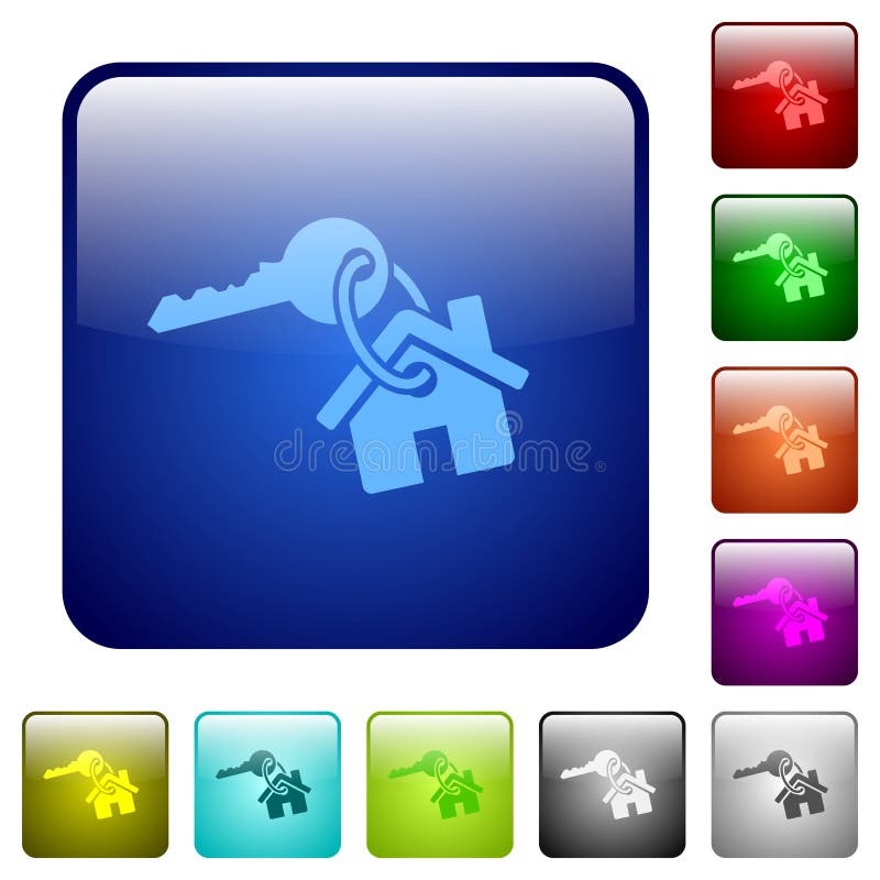 Key and House on Keyring Color Square Buttons Stock Vector ...