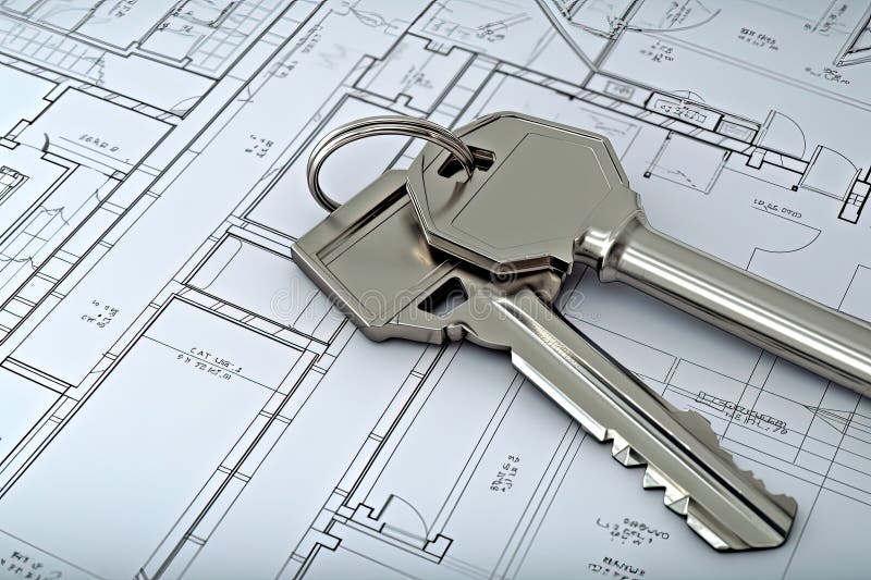 Key on House Plan Blueprint. 3d Generative Ai Stock Illustration ...