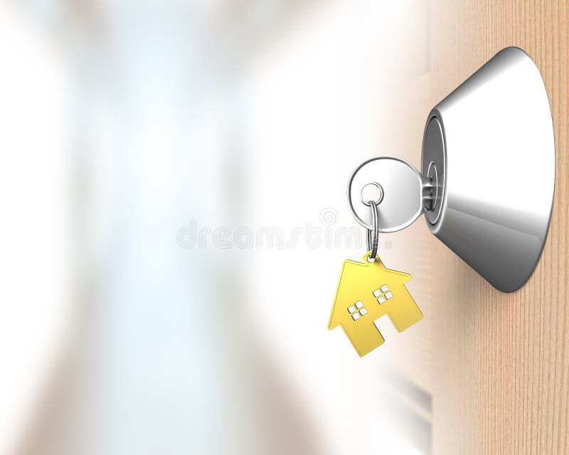 Door Lock and Key with House Shape Key Ring Stock Illustration ...