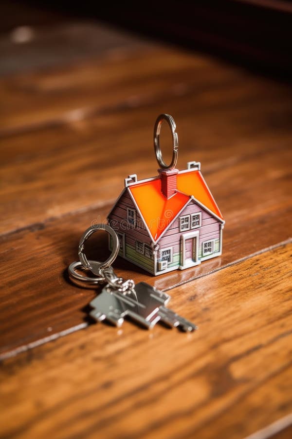 Key with House-shaped Keychain on a Table Stock Illustration ...