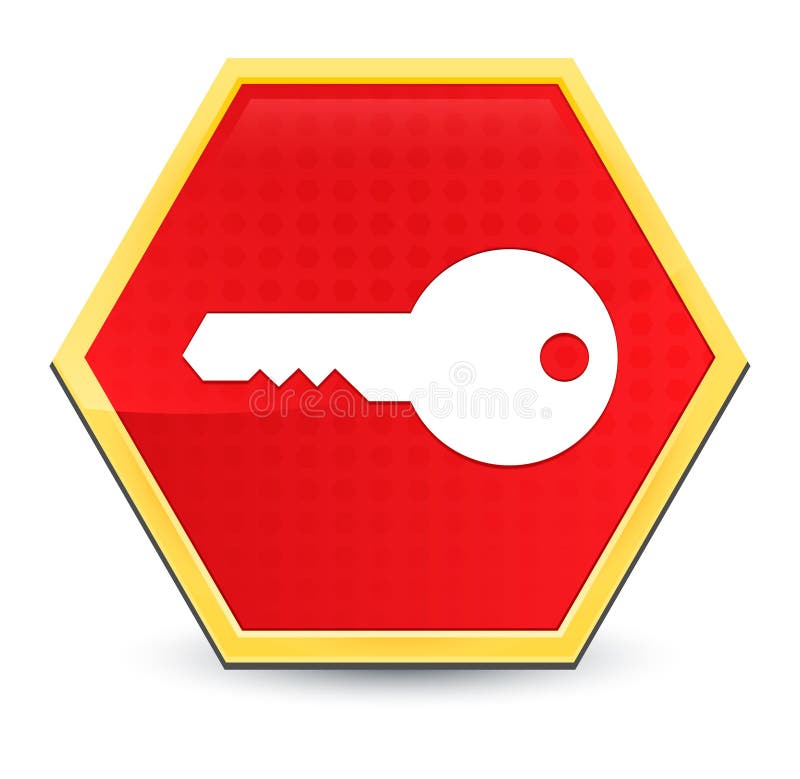 Key Icon Abstract Red Hexagon Button Bright Yellow Frame Elegant Design ...