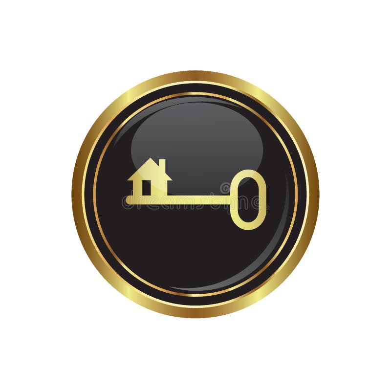 Key Icon on the Black with Gold Round Button Stock Vector ...