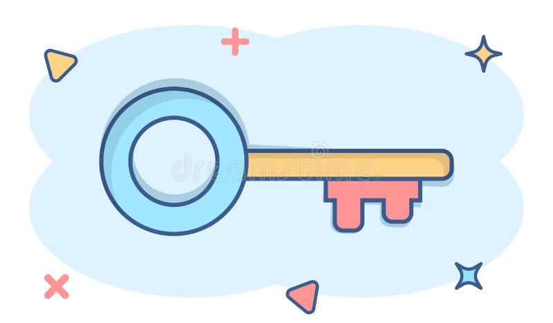 Key Icon in Comic Style. Password Cartoon Vector Illustration on White ...