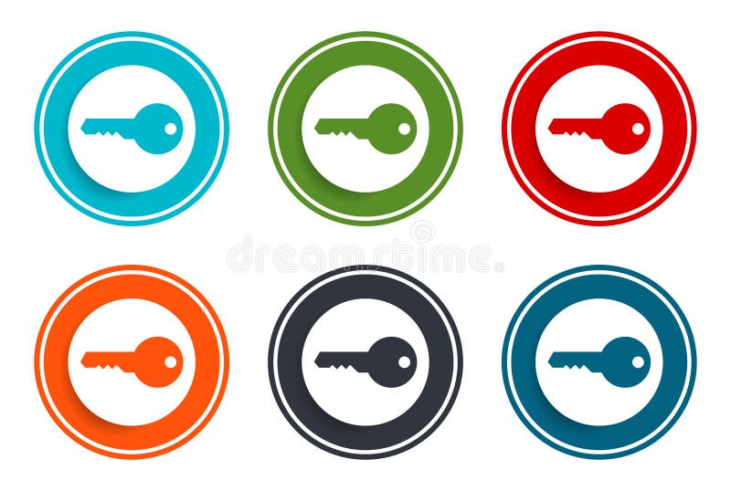 Key Icon Flat Vector Illustration Design Round Buttons Collection 6 ...