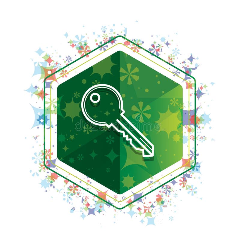 Key Icon Floral Plants Pattern Green Hexagon Button Stock Illustration ...