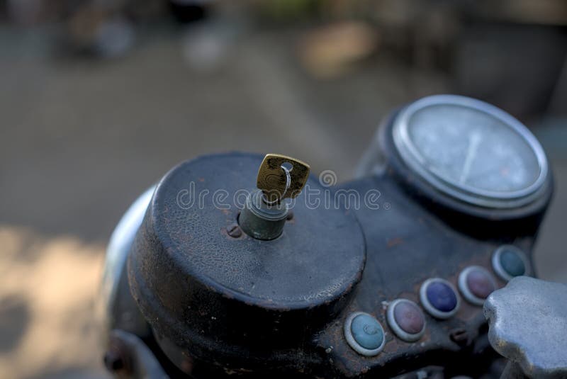 Key in the Ignition Lock on the Dashboard of a Motorcycle Stock Image ...