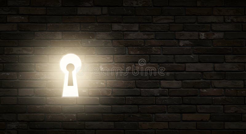 Key Illuminating a Keyhole in a Brick Wall Stock Illustration ...
