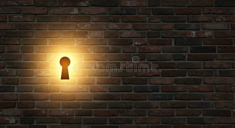 Key Illuminating a Keyhole in a Brick Wall Stock Illustration ...