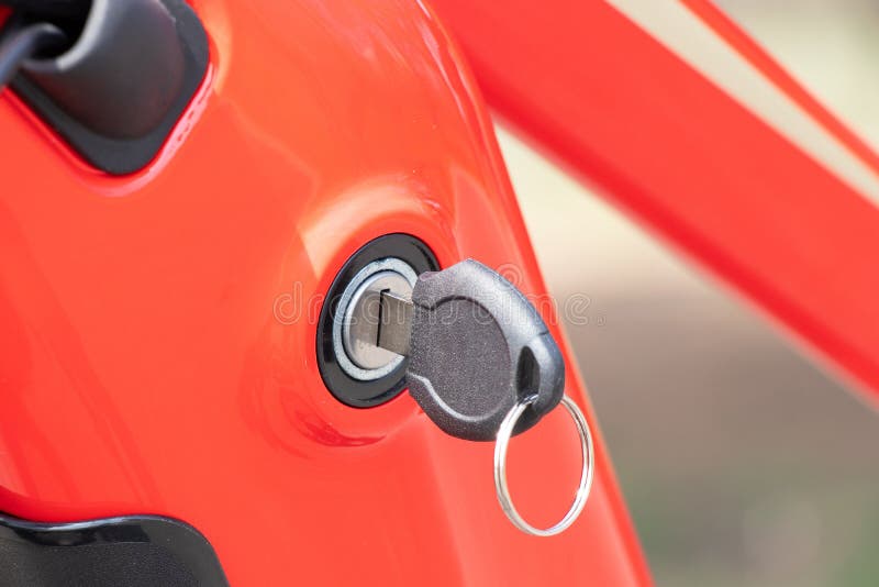 The Key is Inserted into the Keyhole on the Frame of the E-bike ...