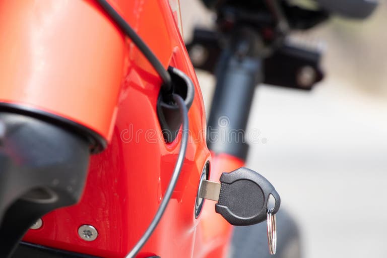 The Key is Inserted into the Keyhole on the Frame of the E-bike ...
