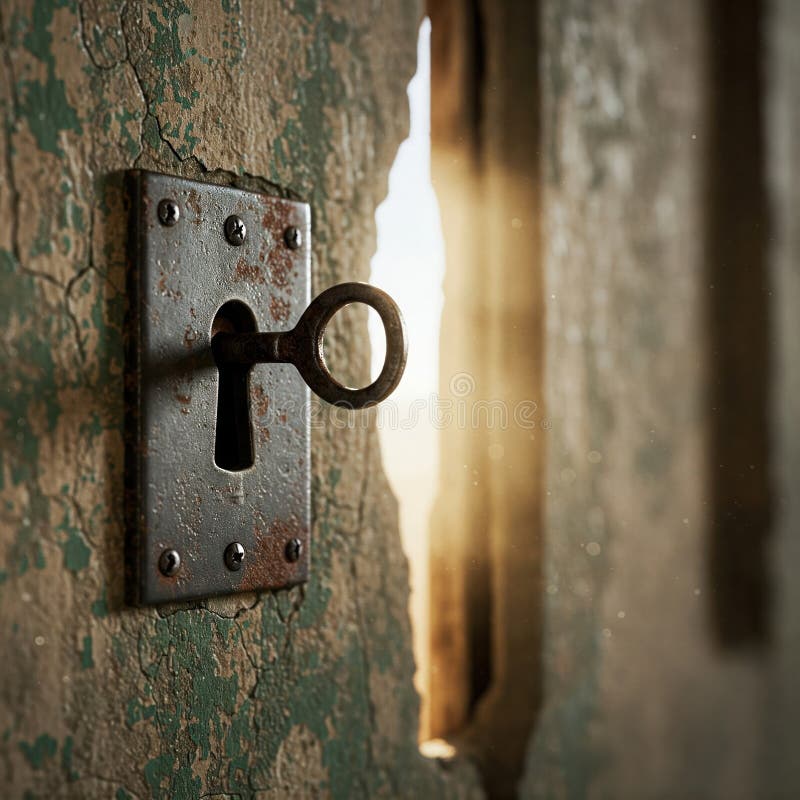 A Key Inserted into an Old Rusty Lock. Stock Photo - Image of history ...