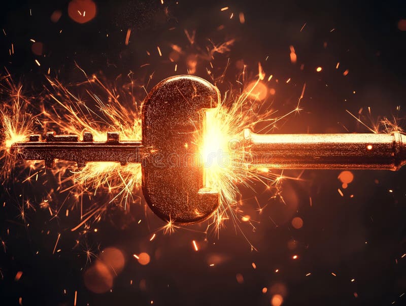 Key with Intense Sparks, Dark Background, Powerful Light, Dramatic ...