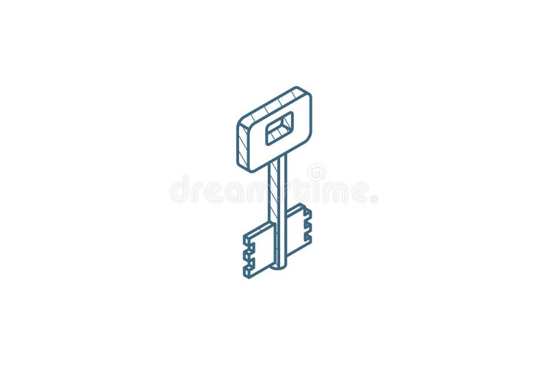 Key Isometric Icon. 3d Line Art Technical Drawing. Editable Stroke ...