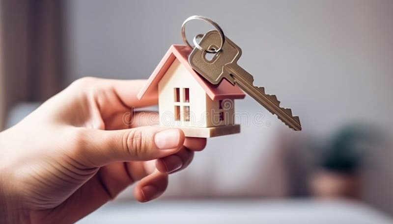 Key with Keychain in Hand, Moving To a New Home, Generated AI Stock ...