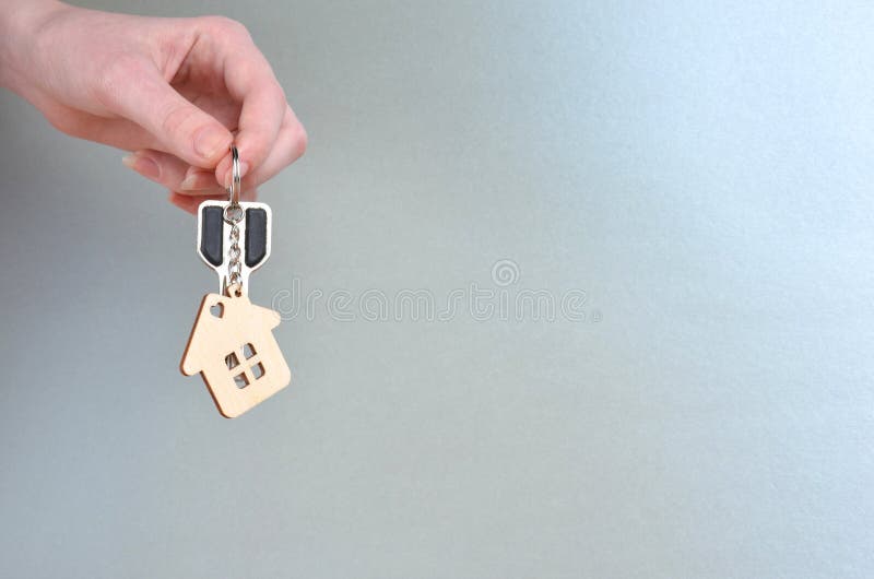 Key Keychain Shape House Hands Gray Background Stock Photos - Free ...