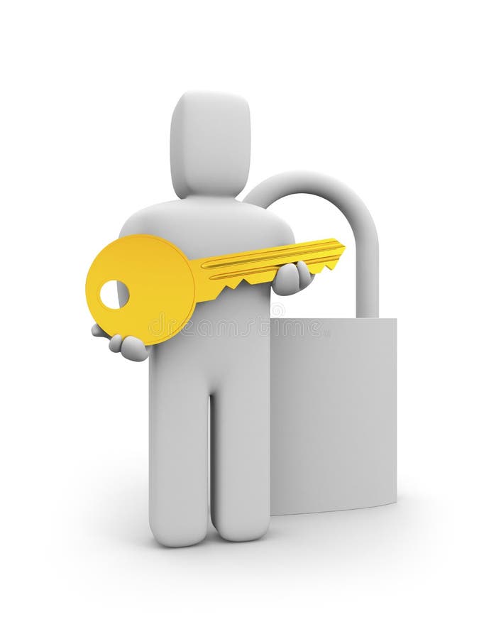 3d Small People - Lock and Key Stock Illustration - Illustration of ...