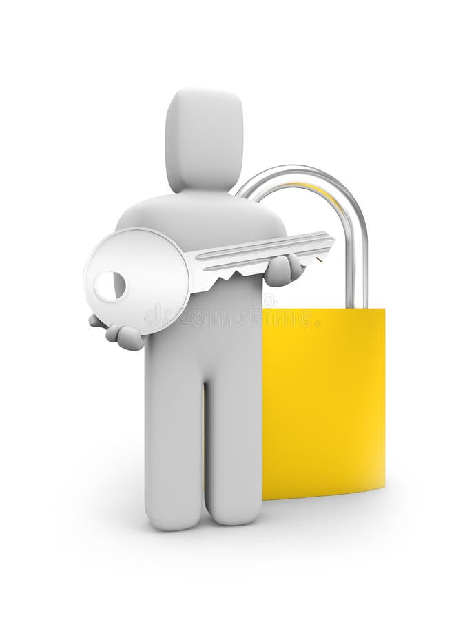 3d Small People - Lock and Key Stock Illustration - Illustration of ...