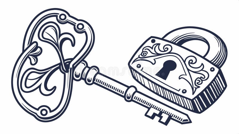 Key and Lock Antique, Vintage Security and Mystery Illustration Vector ...