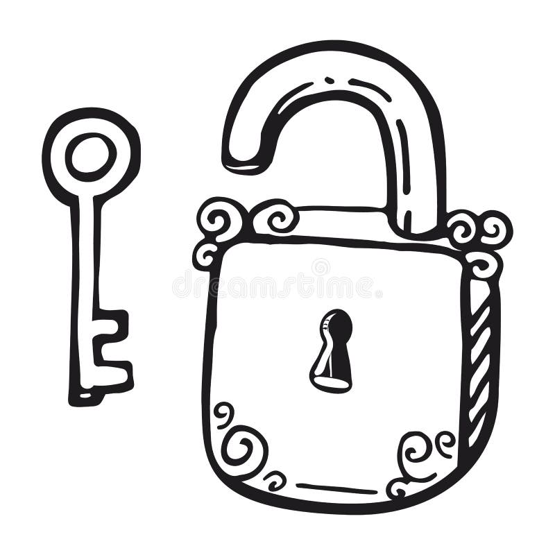 Key and Lock. Vector Illustration in Sketch Style Stock Vector ...
