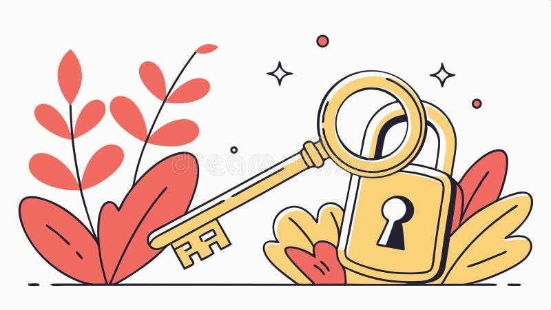 Key and Lock with Leaves, Security and Nature Concept Vector Design ...