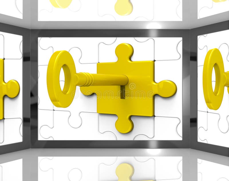 Key in Lock on Screen Shows Security Guards Stock Illustration ...