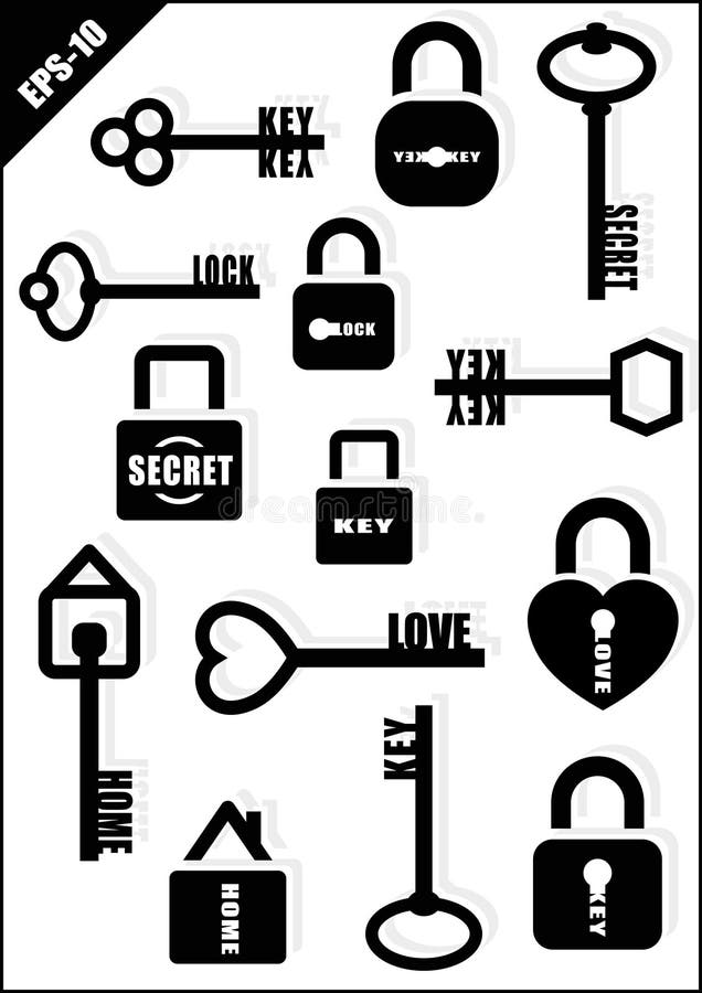 Key and Lock. Secret. Love. Home. Icon Set. Vector Illustration. Stock ...
