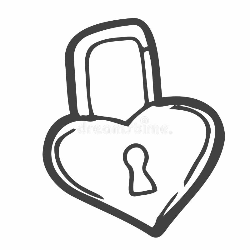 Key Lock in the Shape of a Heart. Hand Drawn Sketch Style, Vector ...