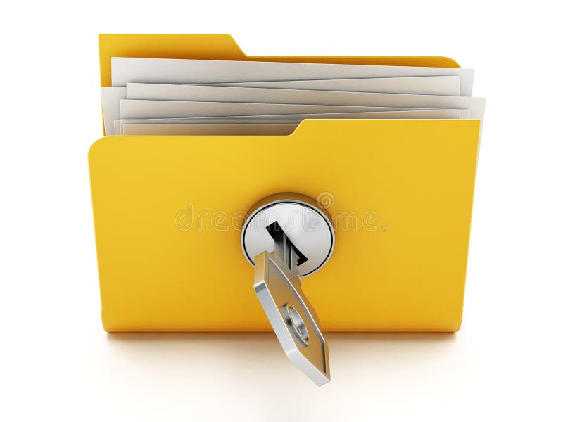 Key on Locked Yellow Folder. 3D Illustration Stock Illustration ...